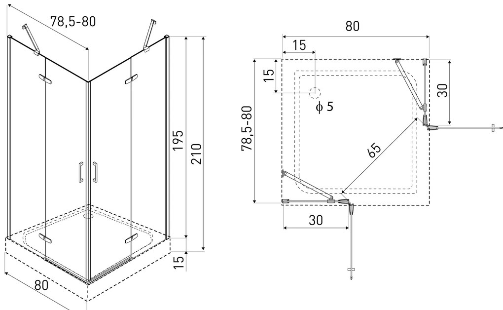 Novoterm Čtvercový sprchový kout NV-Flow 80x80 černá/transparent + vanička
