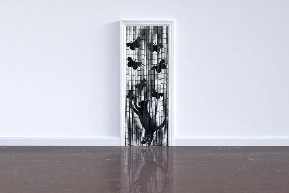 Bambusový závěs  Kočka a motýli , 90x200 cm