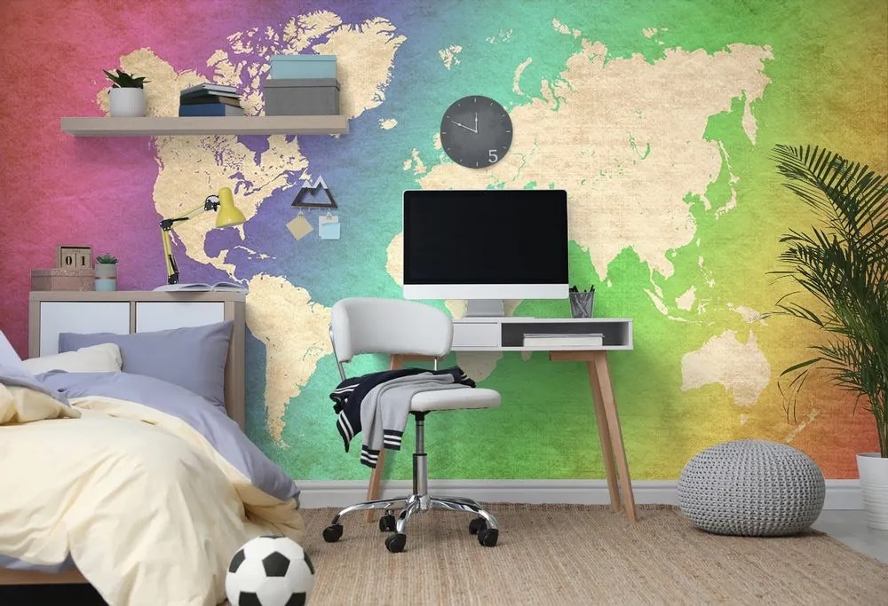 Samolepící tapeta pastelová mapa světa - 225x150 cm