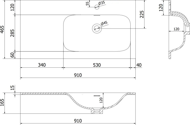 Mexen Rivel, koupelnová skříňka 90 cm s pravým umyvadlem Vela, 1S, 1D, drážkovaná, šedá matná/bílá matná - 91A23-09047-3-BBFF62-W23P01