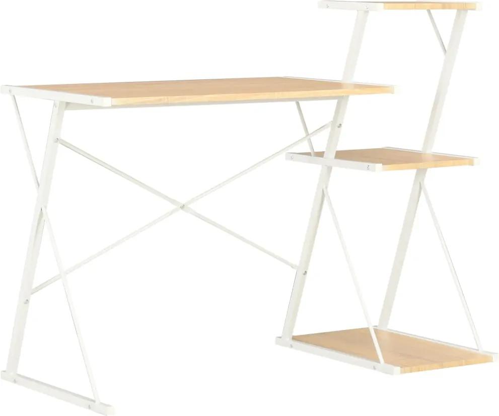 Psací stůl Moncur s poličkami - bílý a dubový odstín | 116x50x93 cm