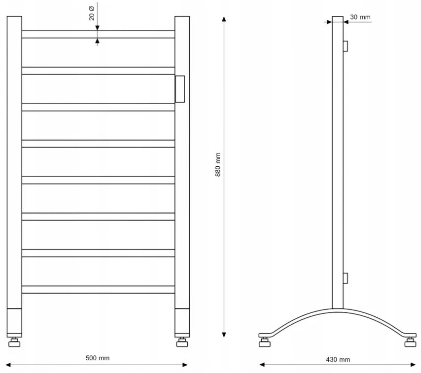 Erga Pago, elektrické topné těleso 500x800 mm s digitálním termostatem na postavení nebo na zeď, 200W, černá matná, ERG-RESA/800/500/BLACK/EL