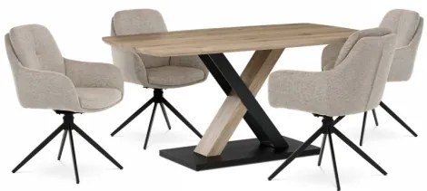 Jídelní stůl 160x90 MDF 3D dekor dub san remo kovové nohy černý lak HT-W1570 SRE