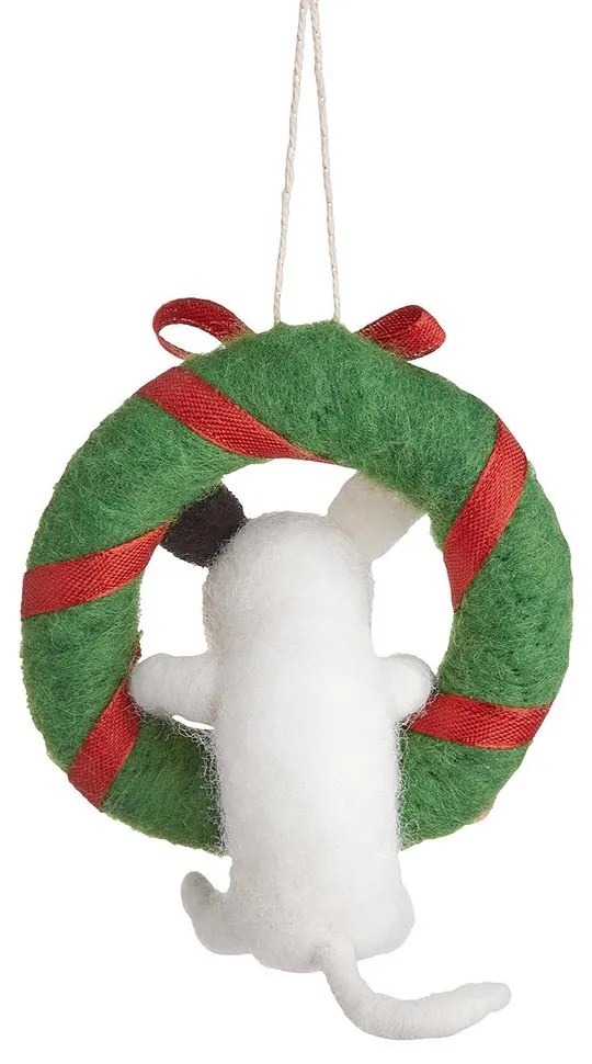 HANG ON Plstěná ozdoba pes s adventním věncem