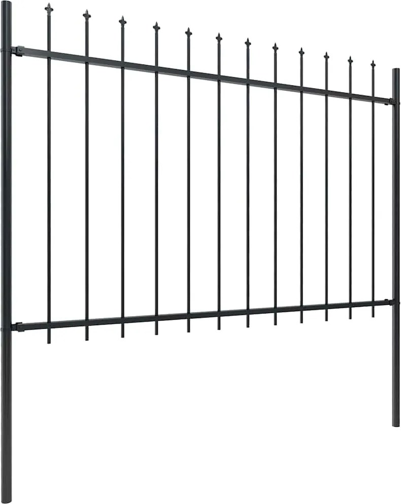 Zahradní plot s kopím nahoře ocelový 838 x 120 cm černý 277624