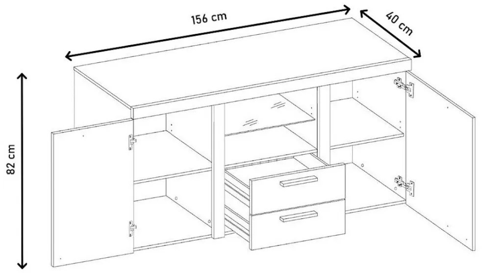 STOLARZ LEMPERT Komoda RUMBA I 2F2S bílá 156,4 x 82 x 40,3 cm