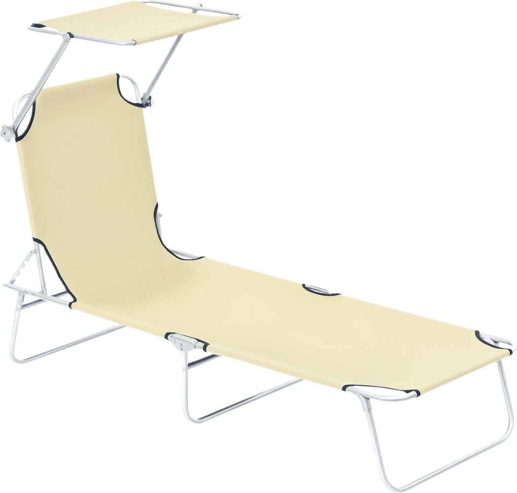 Skládací lehátko Outsunny pro venkovní zahradu s odnímatelnou a nastavitelnou stříškou, nastavitelné ve 4 úrovních pro terasu, bazén a patio 187x58x36