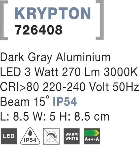 NV 726408 Venkovní nástěnné svítidlo KRYPTON tmavě šedý hliník LED 3W 3000K 220-240V 15st. IP54 - NOVA LUCE