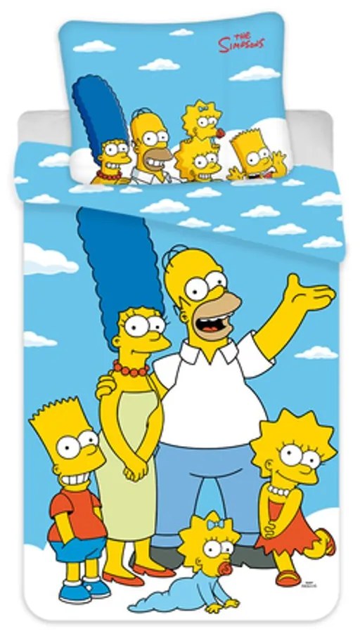 Bavlněné povlečení 140x200, 70x90 cm - Simpsonovi na mraku