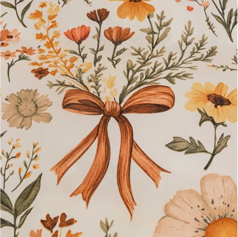 Sada krepového povlečení FLORAL RIBBON POLY barevné + prostěradlo Jersey 180 x 200 cm světle béžové, dvoulůžko