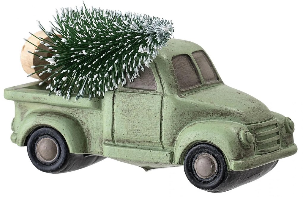 Bloomingville Vánoční autíčko se stromečkem Green, zelená barva, plast, pryskyřice