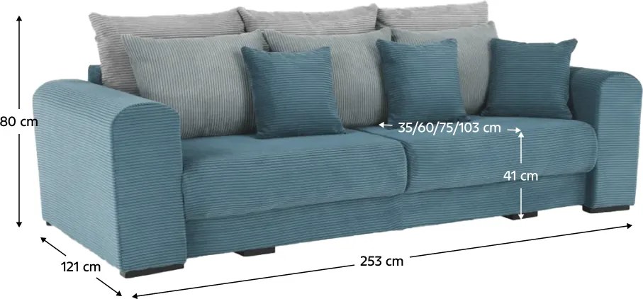 Extra prostorná pohovka, modrá / mentolová / světle šedá, Gilena BIG SOFA