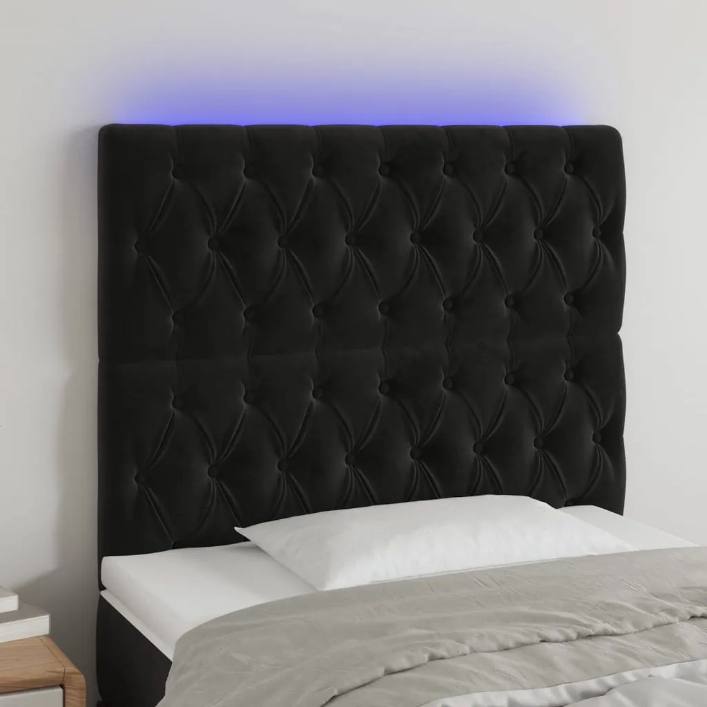 Čelo postele s LED černé 100x7x118/128 cm samet