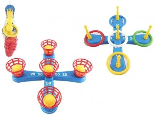 Házecí hra plast kříž s kruhy + košíčky s míčky v síťce