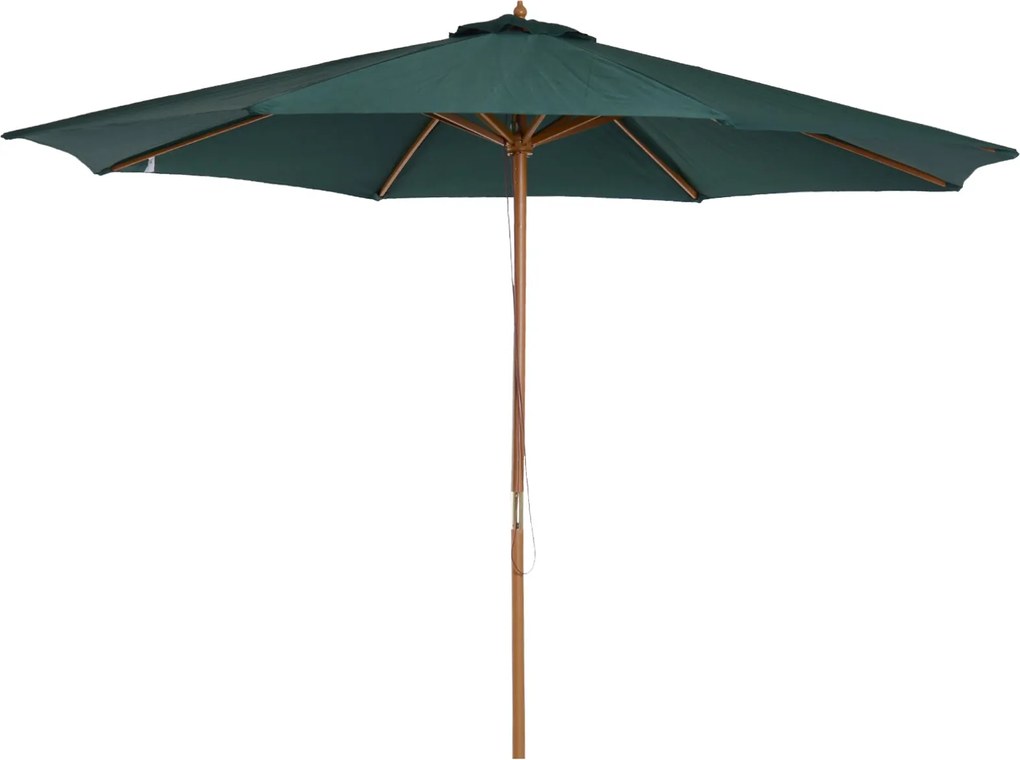 Parasol Outsunny Ø300x250 cm se dřevěným kmenem a navíjecím systémem s 8 žebry pro zahradu, terasu, patio Zelený | Aosom