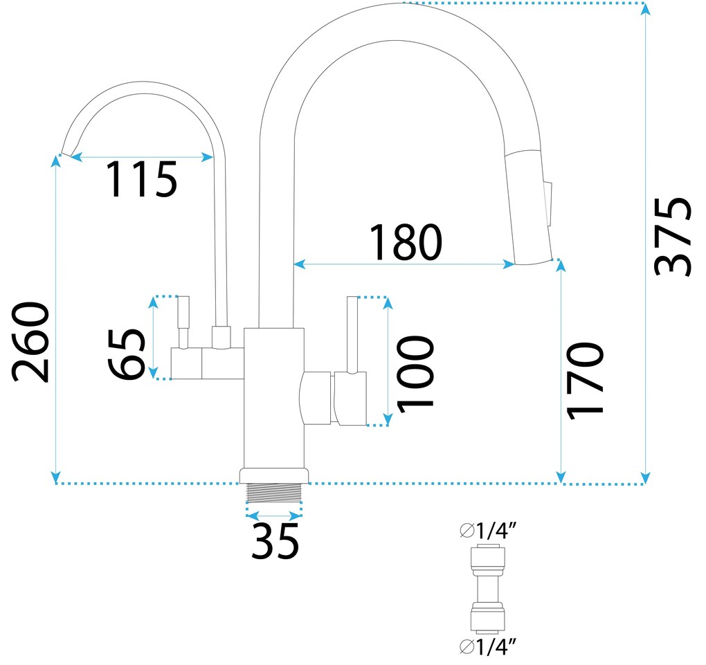 Kuchyňská baterie REA ECO FRESH s připojením na filtr a sprškou, černá mat