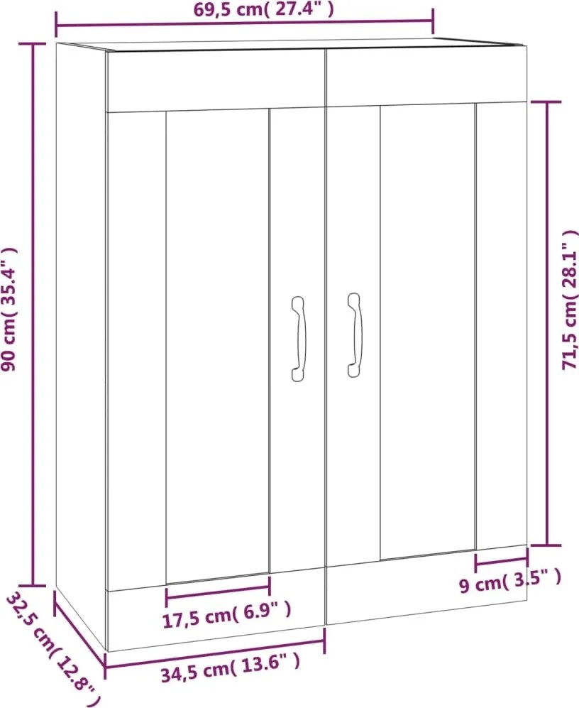 vidaXL Závěsná nástěnná skříňka 69,5 x 32,5 x 90 cm [812303] Barva: kouřový dub