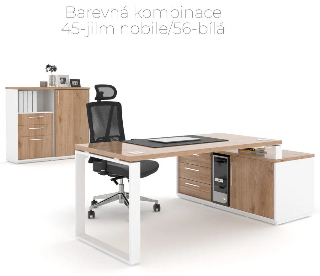 NABYTEK-DESIGNOVY.CZ - DEKB140LP - Komoda kancelářská EPIC, 3 zás., délka 140/160cm, 60cm hloubka, L/P, dub/černá