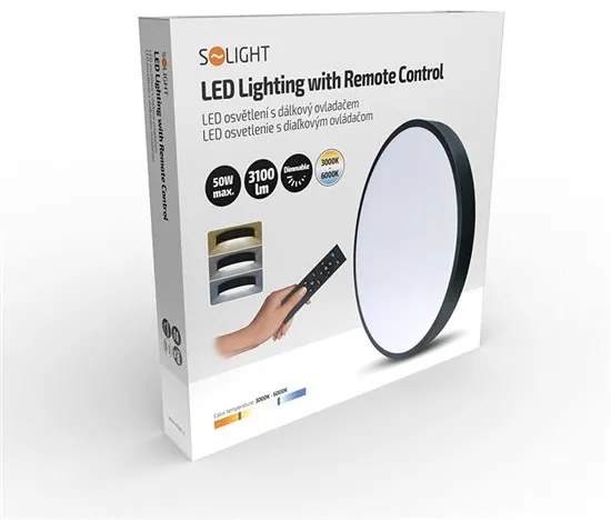 SOLIGHT LED svítidlo 50W, 3100lm, 3000K-6000K CCT, Dim, 40cm, dálkový ovladač