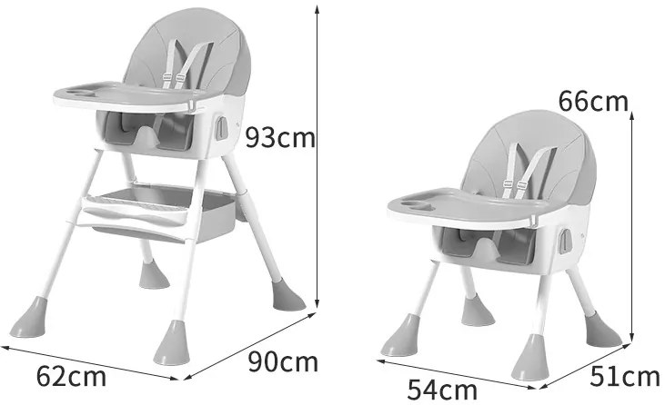 Židle na krmení KDK03 4v1 šedá + bryndák a kolečka ZDARMA