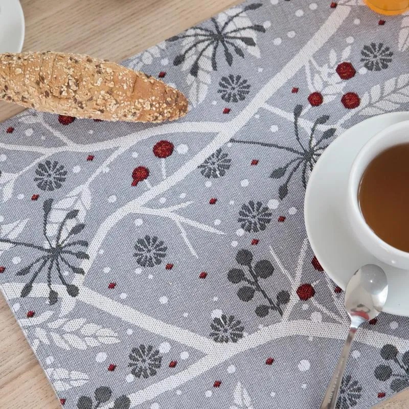 SCANquilt prostírání MOTIV listy, bobule šedočervená prostírání cca 30 x 45 cm