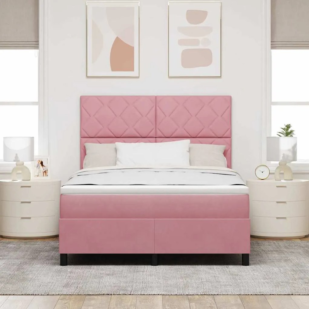 Postel s boxspringem s čelo Růžová 160 x 200 cm samet 3339913