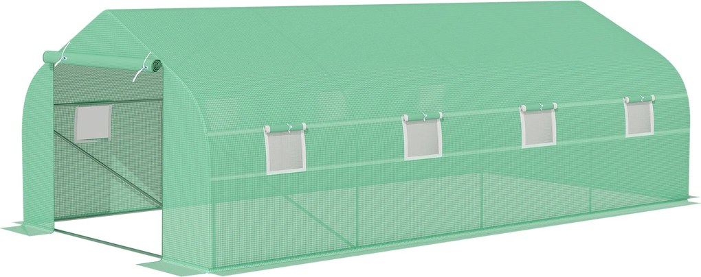 Zelený skleník Outsunny 6x3x2 m tunelového typu pro pěstování rostlin a zeleniny s 8 prodyšnými okny a rolovacím zipovým dveřmi | Aosom