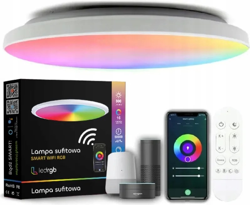 Lampa Stropní Svítidlo Led Rgb Bílá Cct 2700K-6500K Wifi Tuya Dálkový Ovladač Rf Aplikace