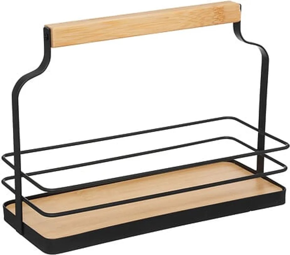 5Five® Stojan s 10 hranatými kořenkami, černé víčka, kov, dřevo 22 x 9 x 16 cm