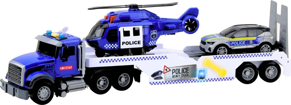 LEAN Toys Policejní souprava kamion, vrtulník a auto, světla a zvuky