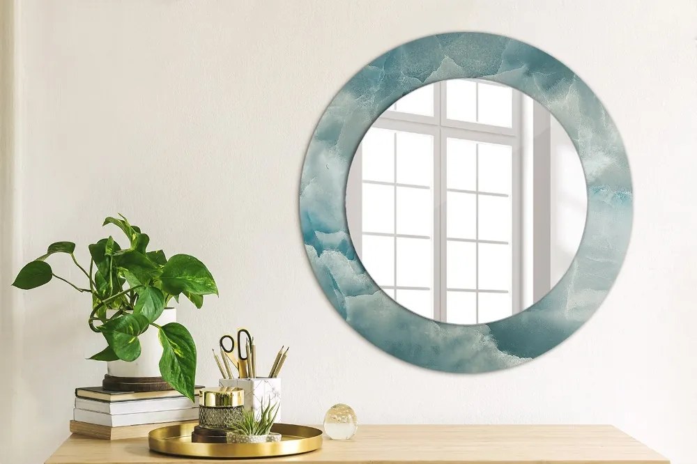 Kulaté dekorativní zrcadlo na zeď Modrý onyx mramor fi 50 cm