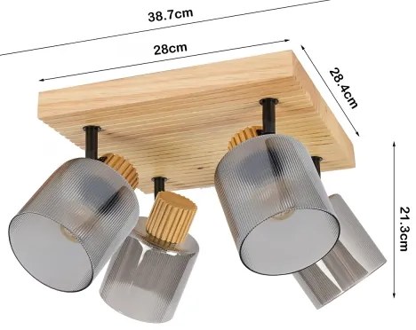 Brilagi - Bodové svítidlo HYGGE 4xE14/15W/230V dřevo/kouřová