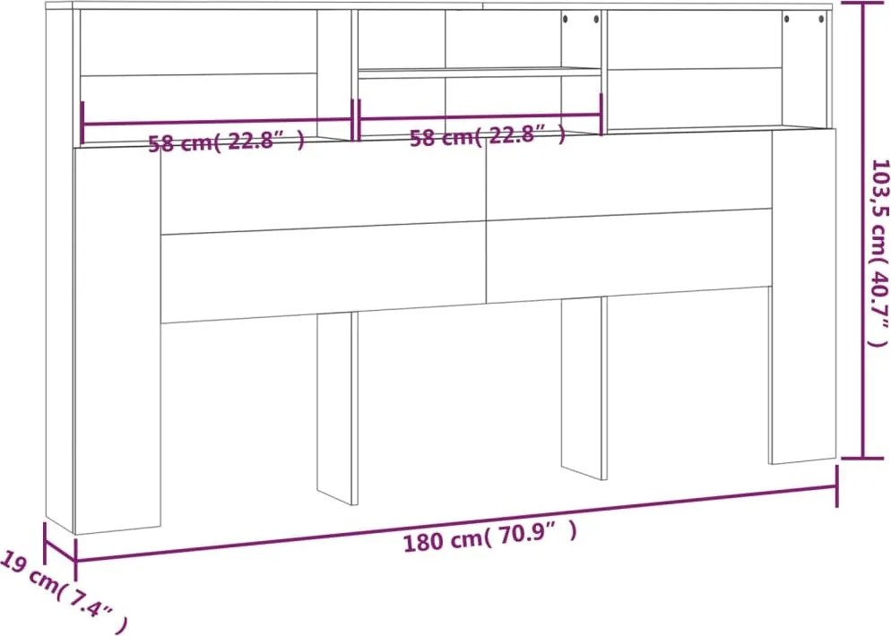 vidaXL Čelo postele s úložným prostorem 180 x 19 x 103,5 cm [811884] Barva: Betonová šedá