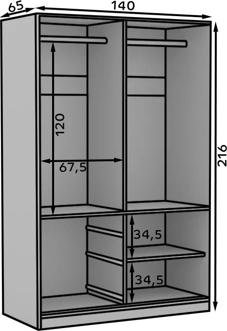 ADRK Furniture Posuvná skříň se zrcadlem HAIDAR 140 ADRK-SW-HAI-140-LB