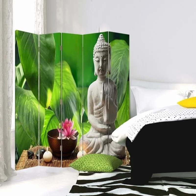 Ozdobný paraván Květiny Buddhových listů - 180x170 cm, pětidílný, obustranný paraván 360°