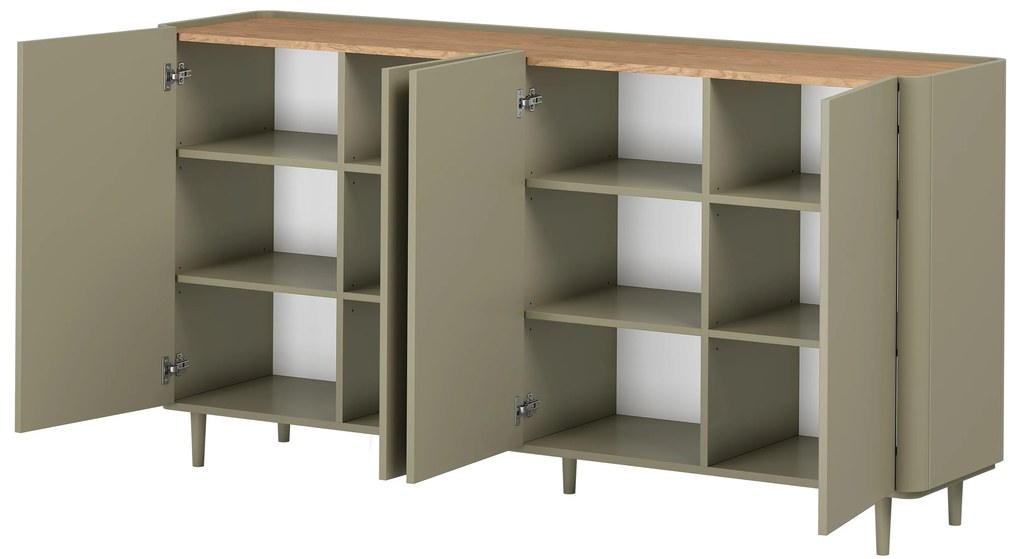 Komoda Elivo 200 cm na nožkách - eukalyptus / dub baltic dune