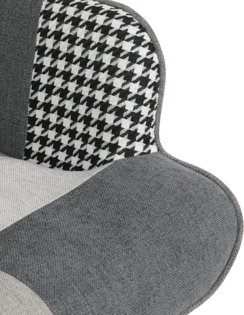 Relaxační křeslo ušák s podnožkou LYRO - šedá patchwork látka