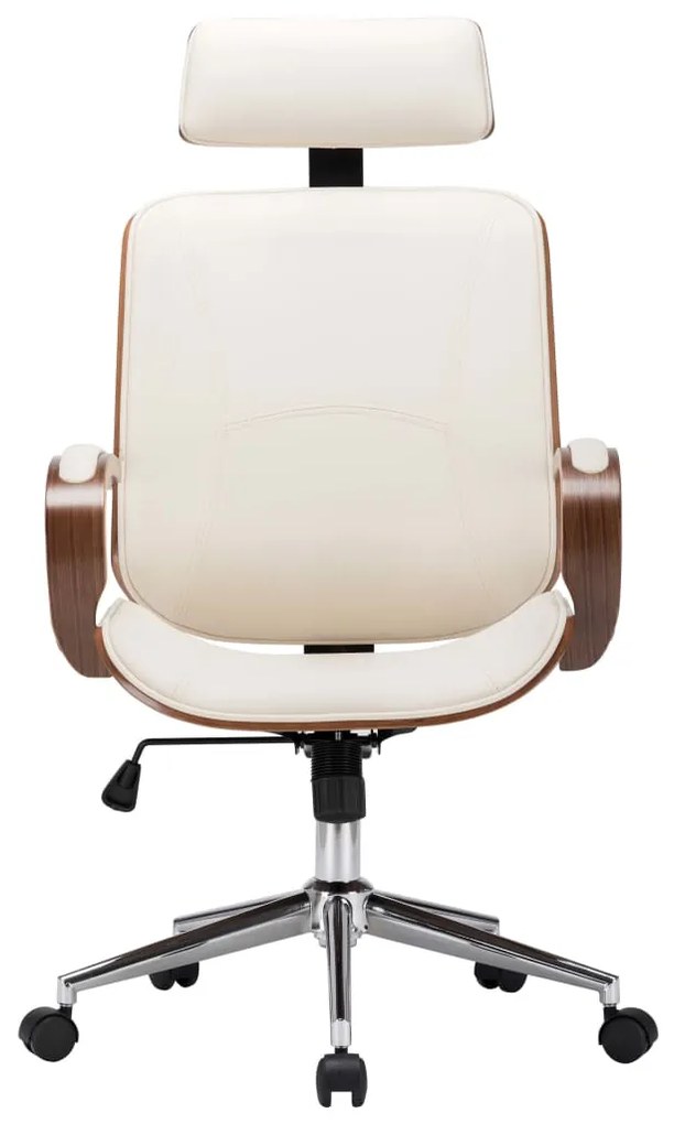 Otočná kancelářská židle - opěrka hlavy- umělá kůže - ohýbané dřevo | krémová