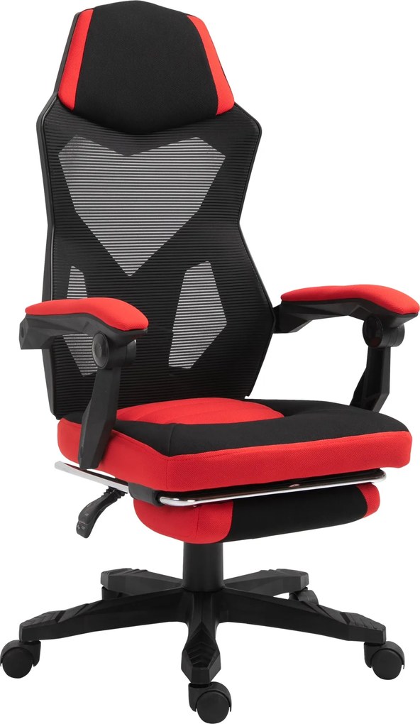 Vinsetto Ergonomická kancelářská židle, herní židle, otočná židle s opěrkou nohou, PC židle, exekutivní židle, nastavitelná výška, polyester, černá a