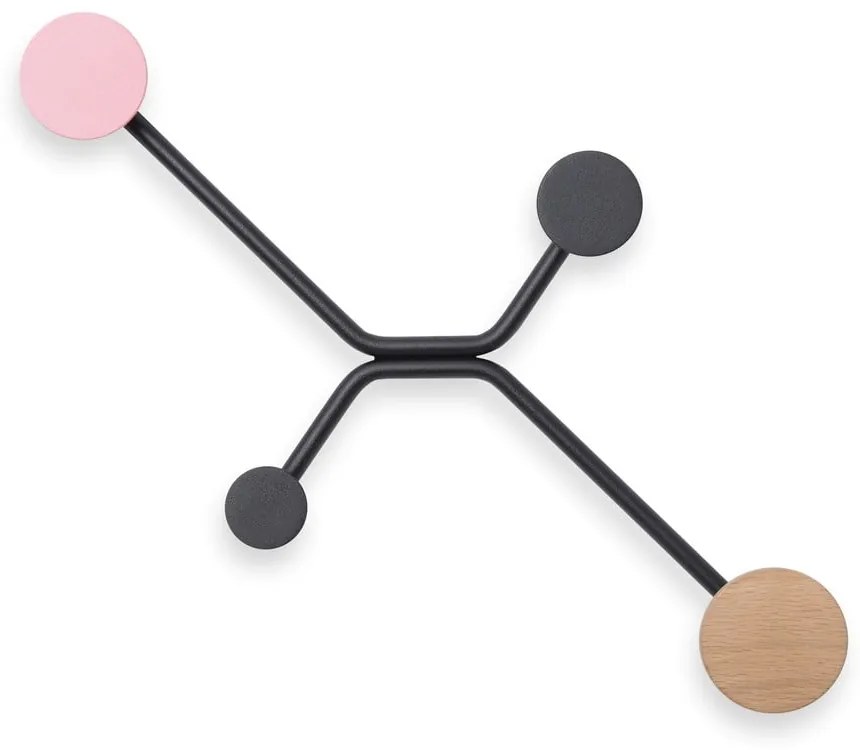 Černý nástěnný věšák s růžovým detailem Gazzda Hook