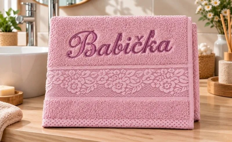 Bellatex Froté ručník orchidea s výšivkou BABIČKA 50x100 cm Babička Růžová