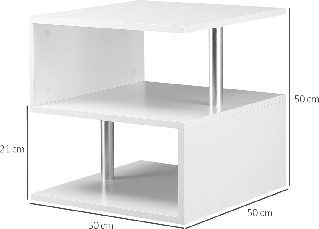 HOMCOM Malý stolek u pohovky s otevřeným S-zásuvkovým prostorem, moderní design 50x50x50 cm, bílý