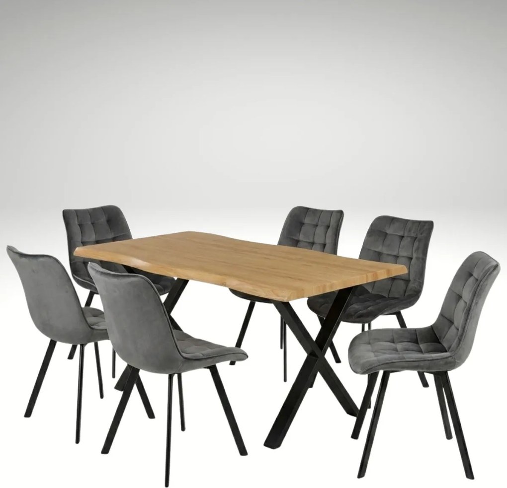 Vikio Jídelní set pro 6 osob 160x90 cm dub noha X šedá židle VJS236-6S-S