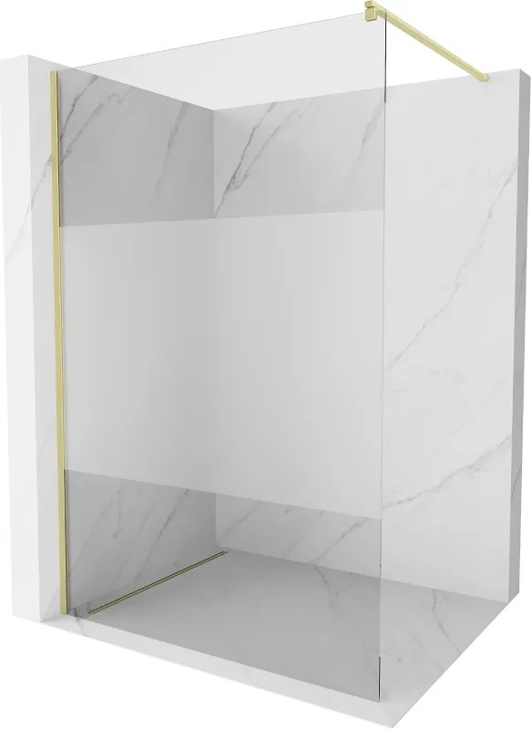 Mexen Kioto, sprchová zástěna Walk-In 110 x 200 cm, 8mm čiré sklo-námraza, zlatý matný profil, 800-110-101-55-35