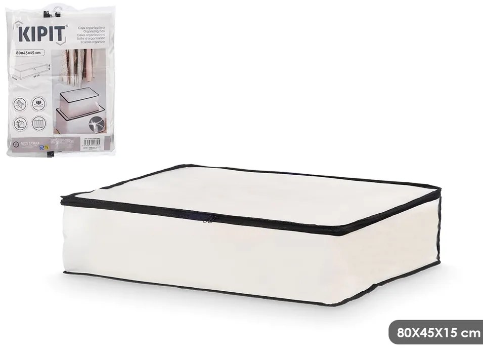 Arte Regal Textilní úložný box na uschování oblečení a ložního prádla, WHITE KIPIT, 80x45x15, bílý