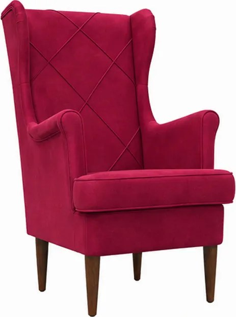 relaxační křeslo, ušák, odpočinkové, dřevo/kov/samet, 102x78x66 cm, nohy tmavé/vínová, Dekorino KR20260074