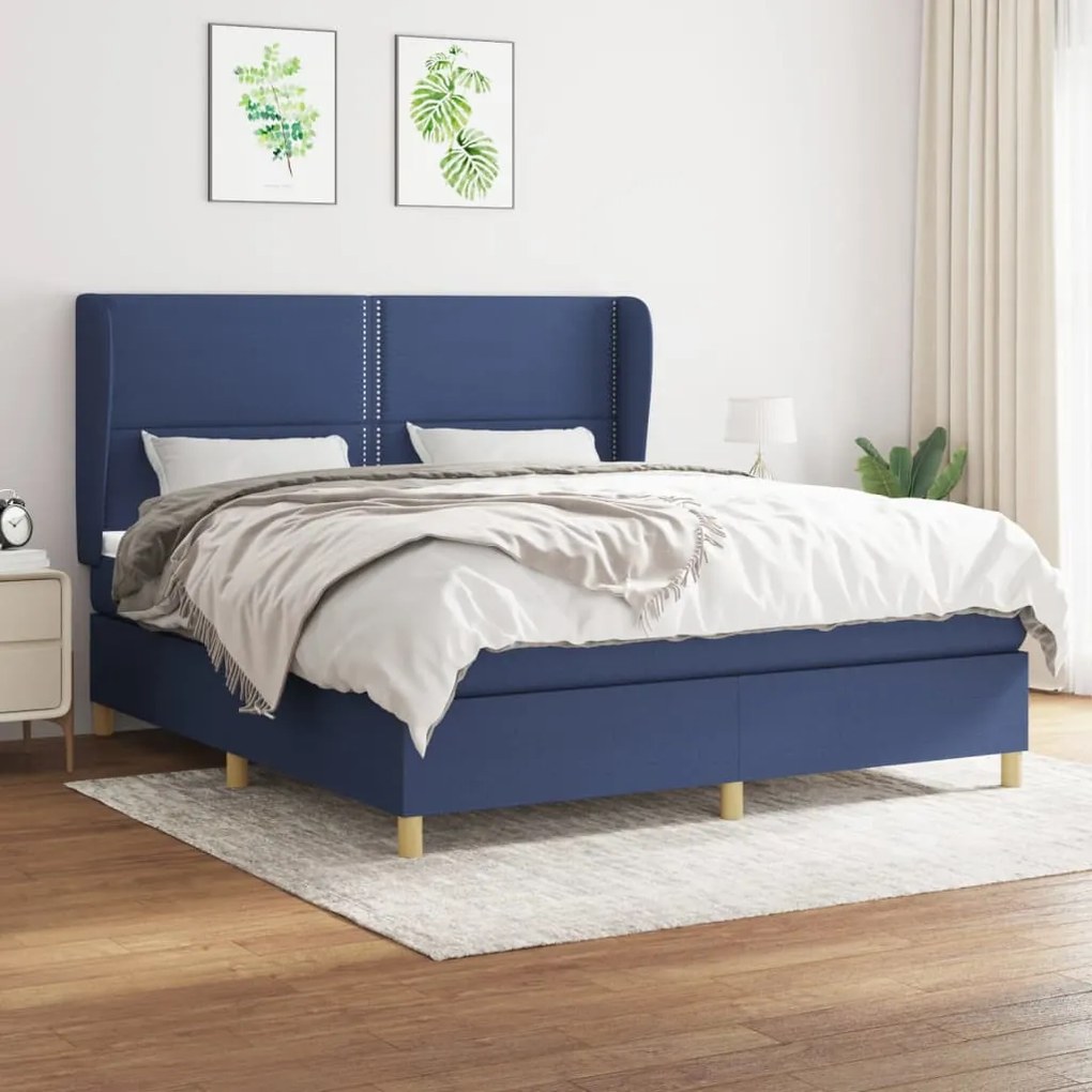 Box spring postel s matrací modrá 160x200 cm textil,  3128459