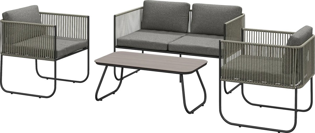 Zahradní nábytek Outsunny z poly rattanové lounge sady se sofa, křeslem, stolem a polštáři pro 4 osoby – odolná sedačka pro zahradu a balkon, hnědá +