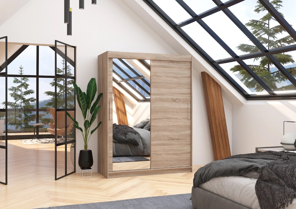 ADRK Furniture Skříň posuvná se zrcadlem BIANCO 150 ADRK-SW-BIA-T-150