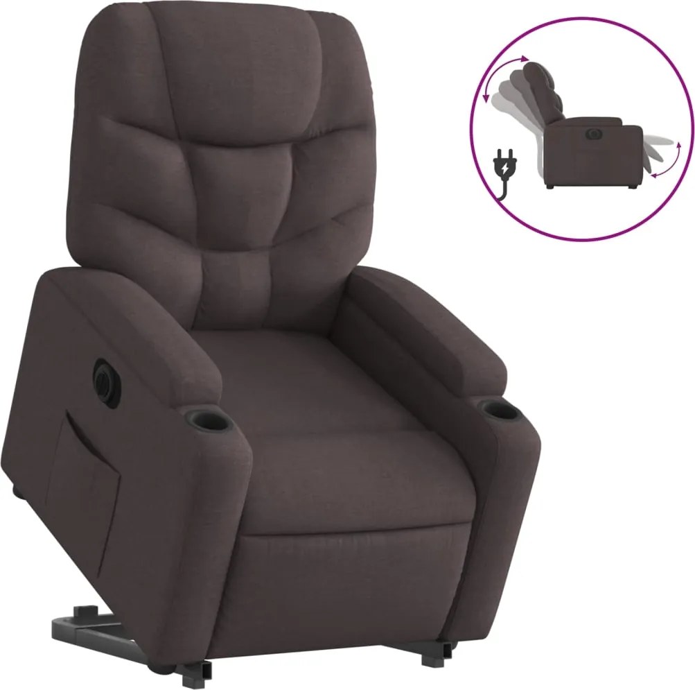 Elektrické zvedací polohovací křeslo tmavě hnědé textil 3204625